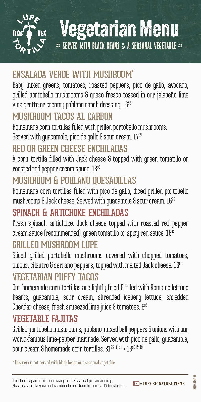 Veggie Menu - Lupe Tortilla
