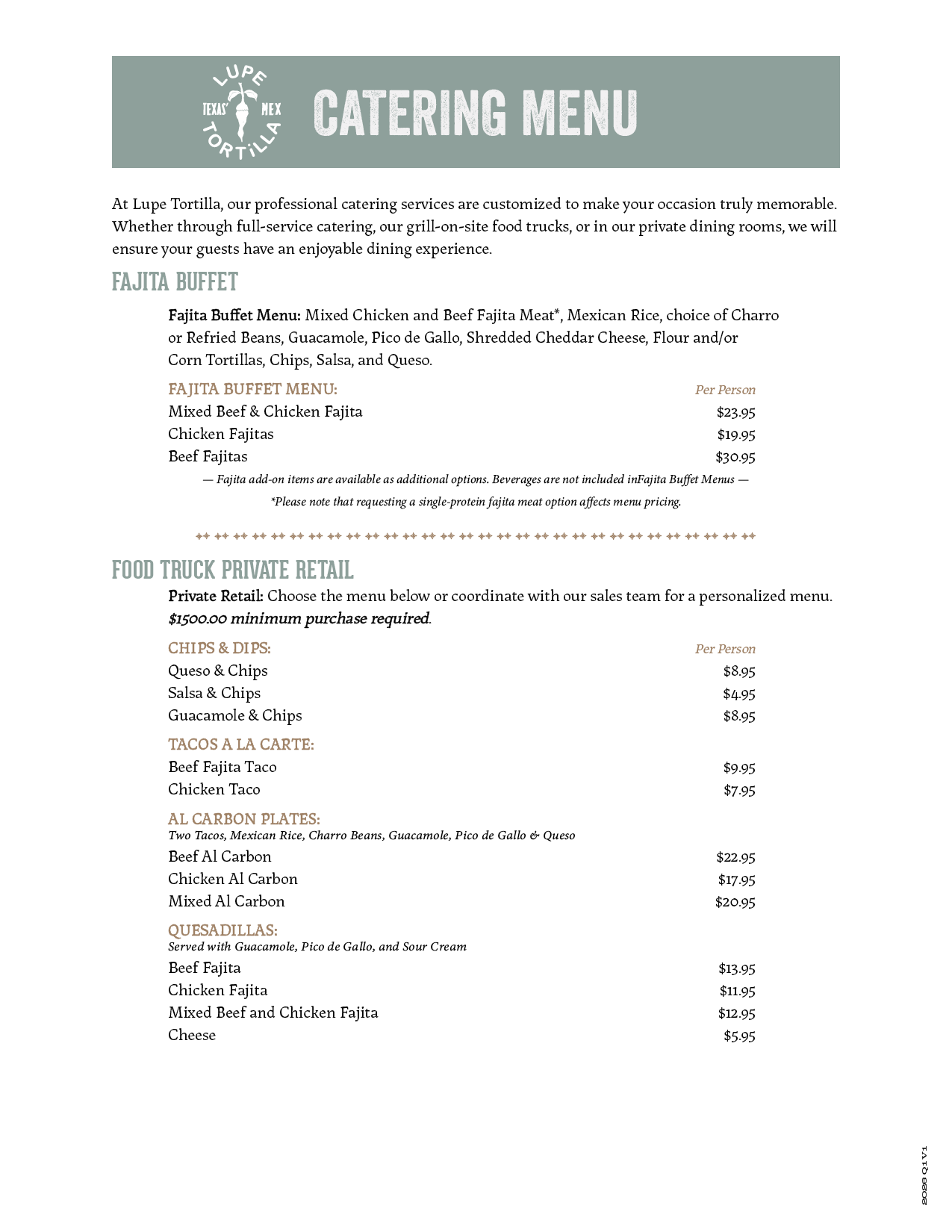Catering Menus - Lupe Tortilla